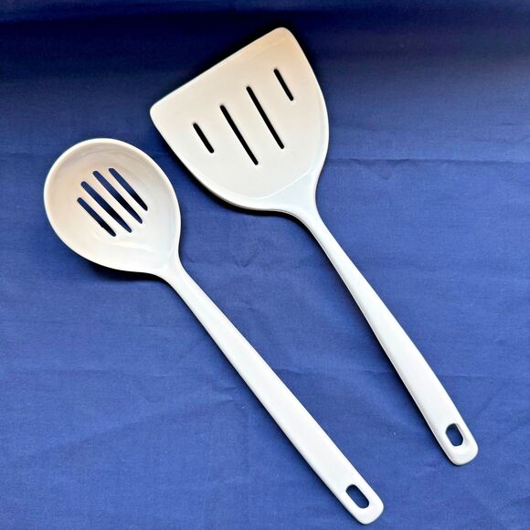 Kitchen | Vintage Ekco Melamine White Slotted Spoon And Wide Spatula ...